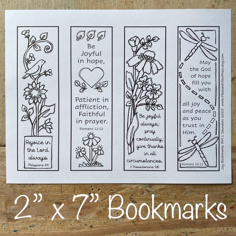 Joy Scripture Bookmarks to Color, Bird, Heart, Flowers, Dragonfly ...