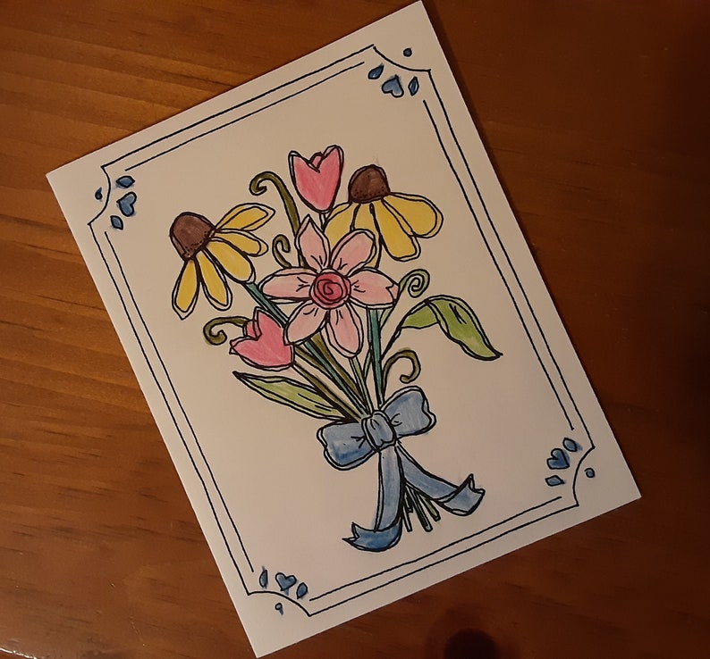 Friendship Flower Cards to Color: Two Designs, Printable A2 Greeting ...