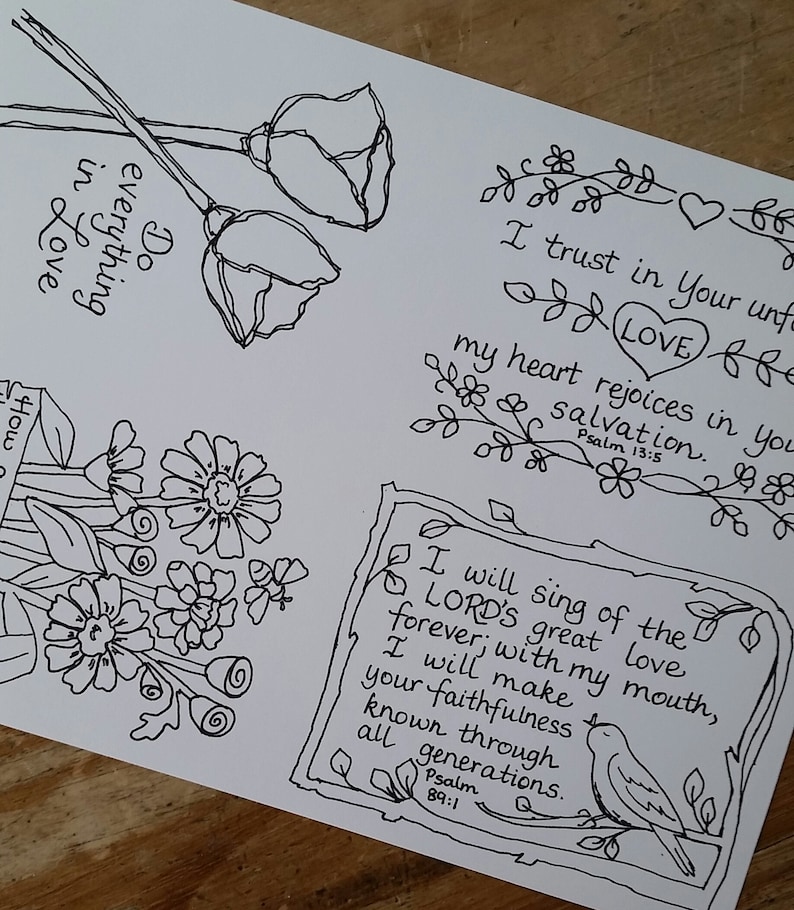 Love Scriptures Coloring Cards, Printable Bible Verse Postcards ...