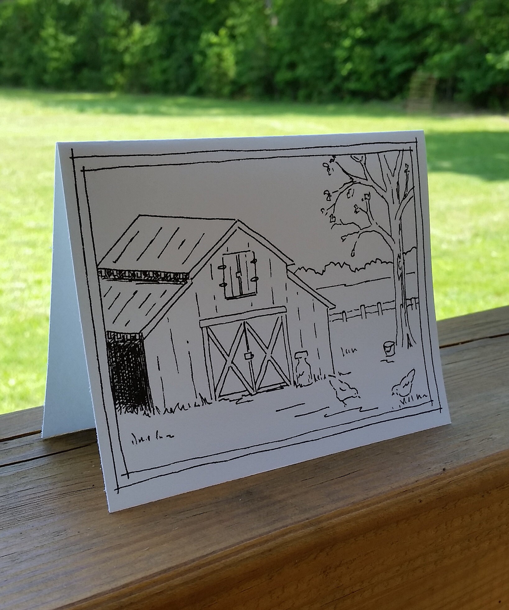 Barns and Chickens, Cards With Country Scenes to Color , Digital ...