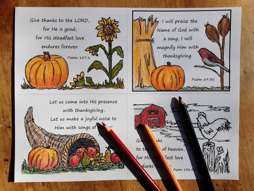 Thanksgiving Scripture Cards to Color, Psalms Coloring Cards, Postcards ...