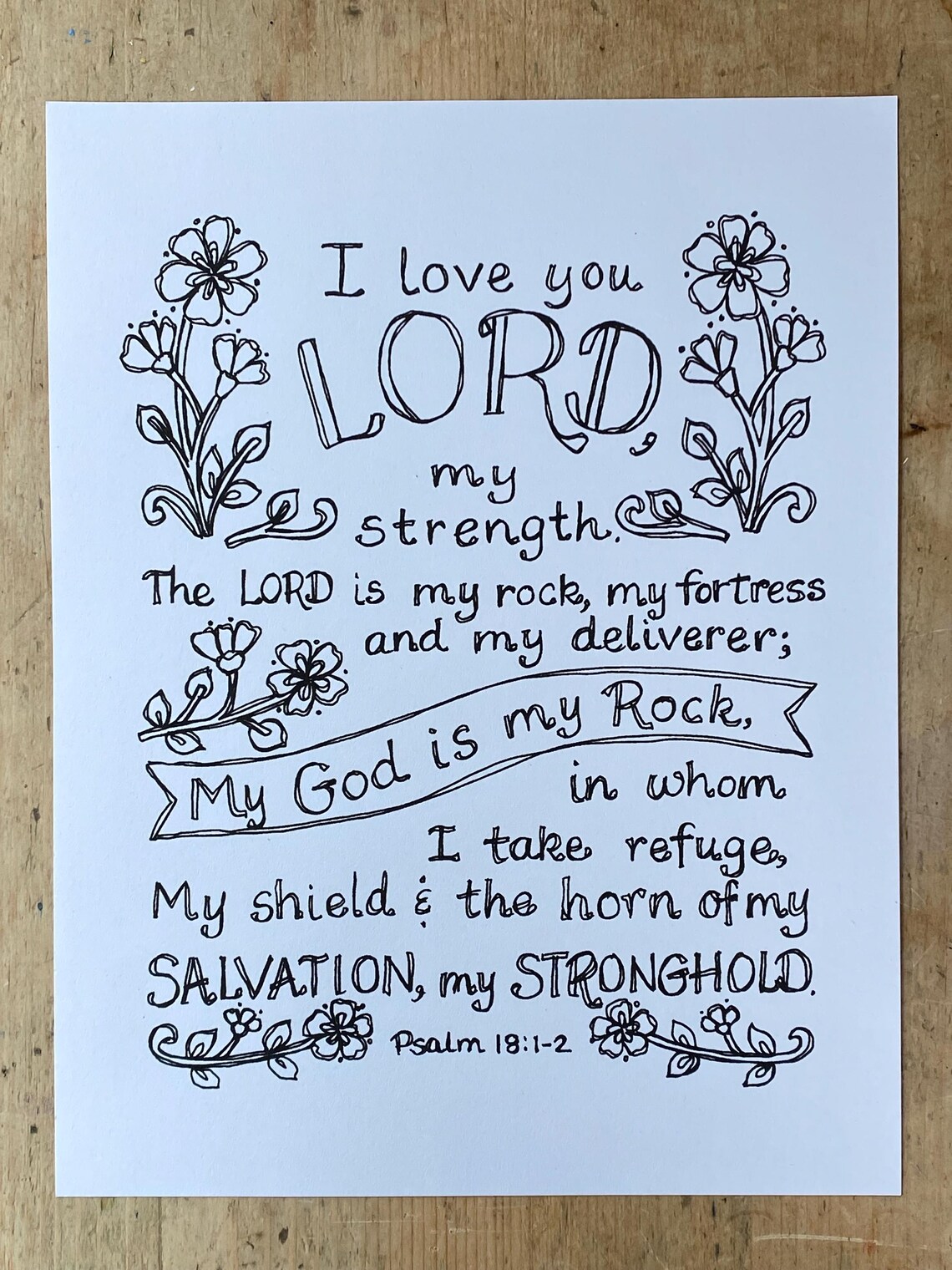 Psalm 18:1-3 Coloring Pages & Greeting Cards A2, Quarter-page, for ...
