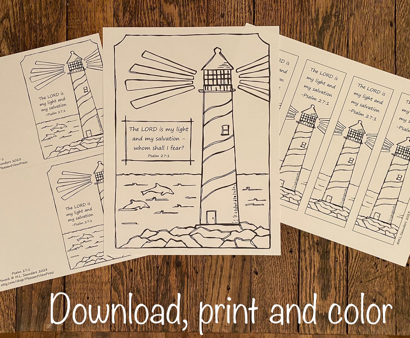 Lighthouse, Psalm 27:1 Bible Verse Coloring Bundle - Greeting Cards ...