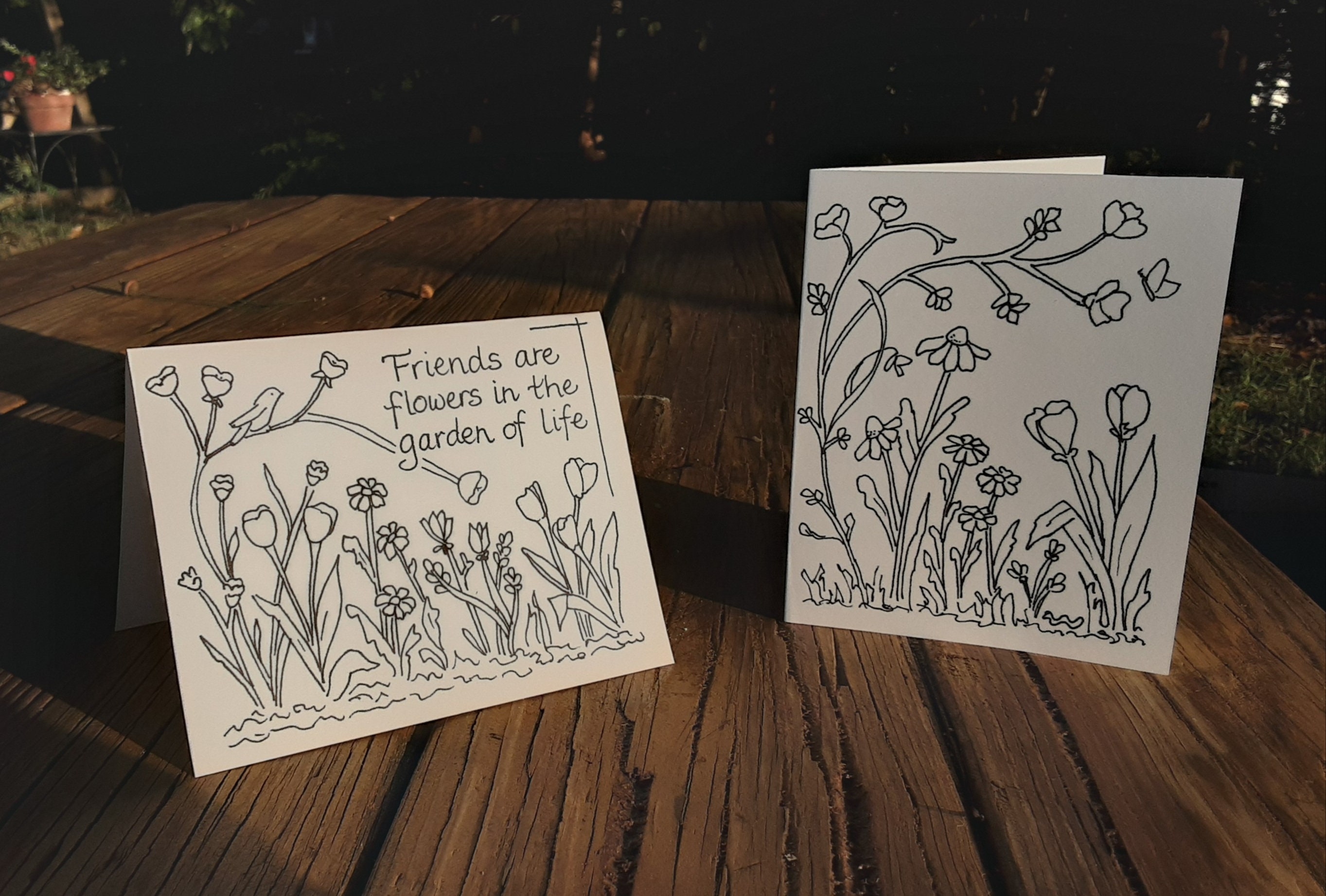 Cards to Color Friendship and Flowers, Digital Download, Printable ...