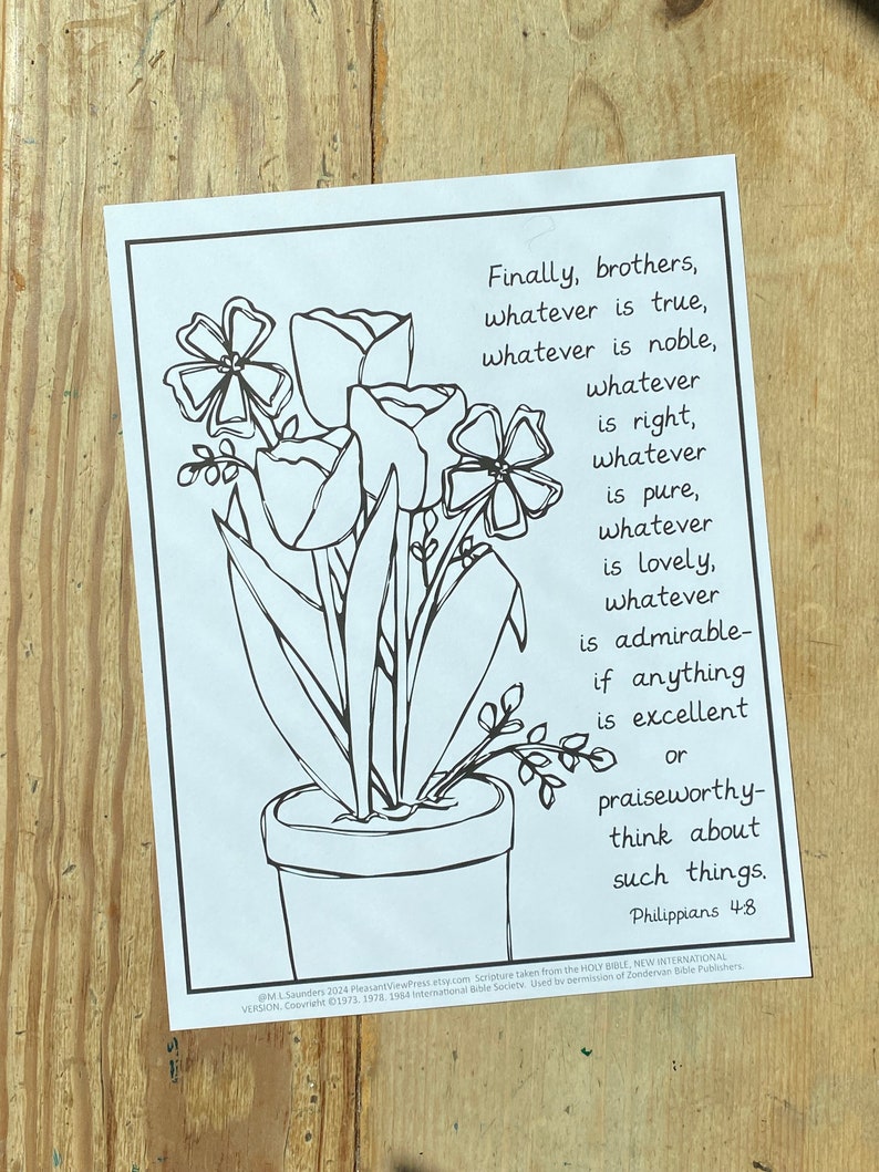 Philippians 4:8 Coloring Page & Thinking of You Cards (digital Download ...