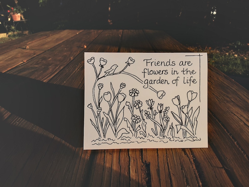 Cards to Color Friendship and Flowers, Digital Download, Printable ...