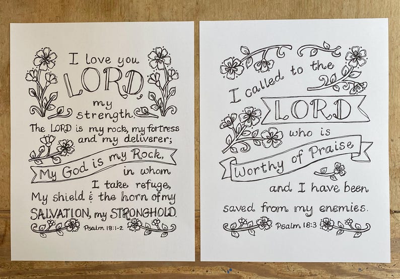 Psalm 18:1-3 Coloring Pages & Greeting Cards (A2, Quarter-page), for ...