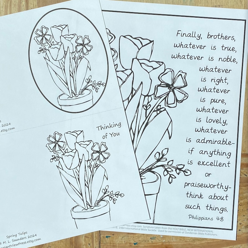 Philippians 4:8 Coloring Page & Thinking of You Cards (digital Download ...