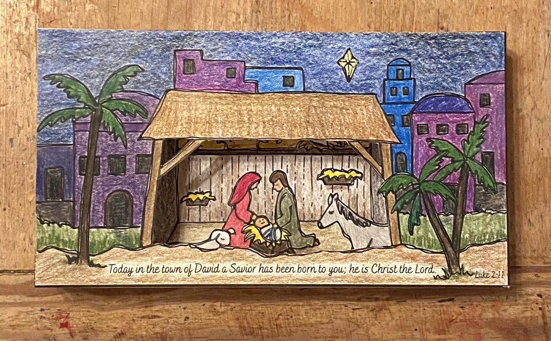 Christmas Nativity Shadow Box, Craft to Color, 3-D Manger Scene, for ...