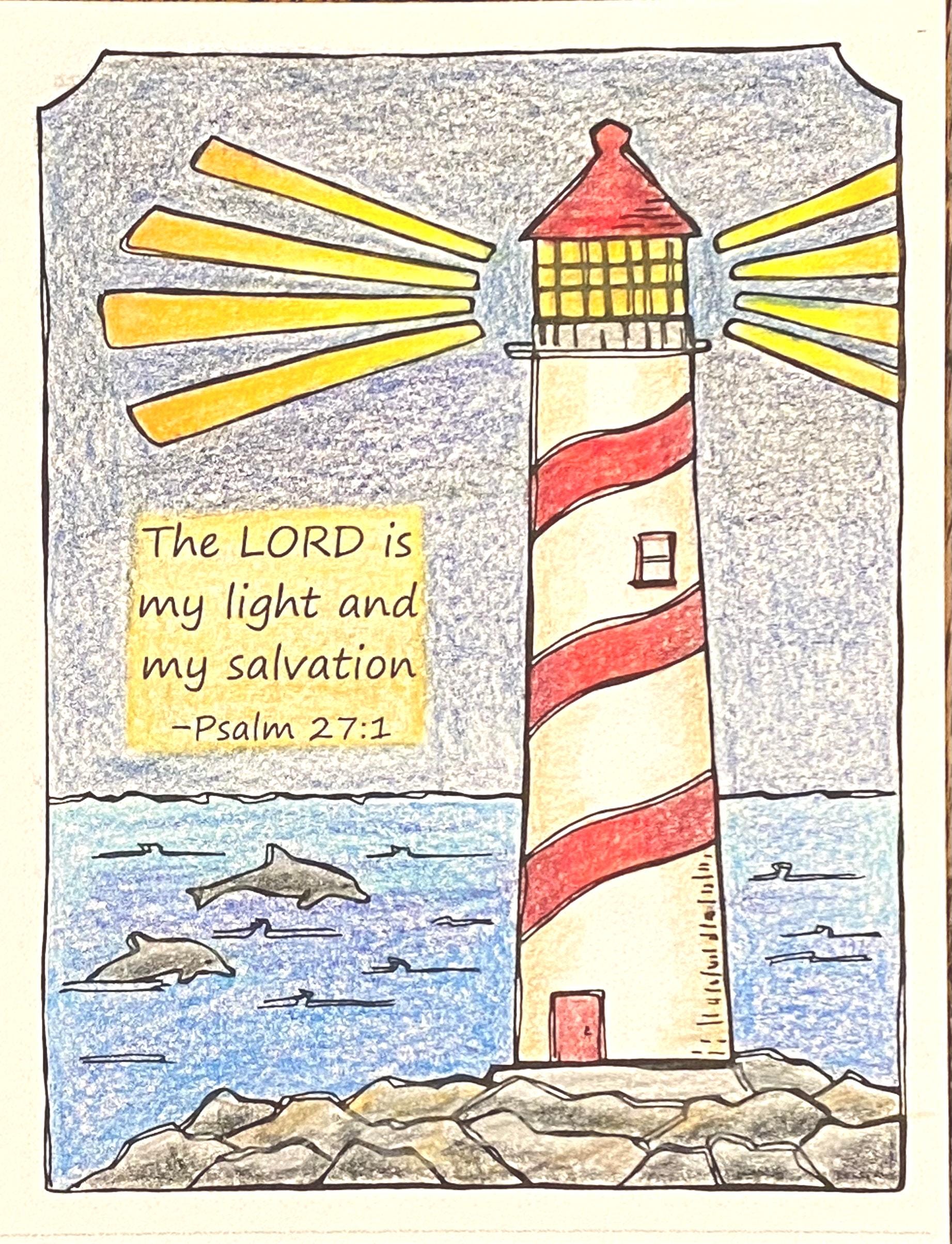 Lighthouse, Psalm 27:1 Bible Verse Coloring - Greeting Cards, Coloring ...