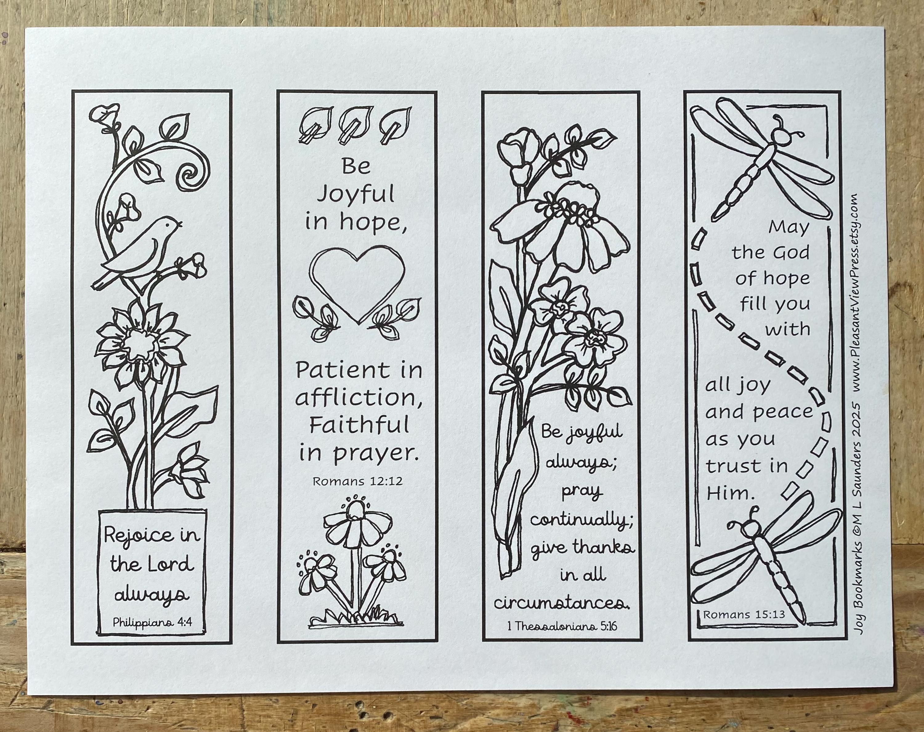 New Joy Scripture Bookmarks to Color, Digital Download, Sunday School ...