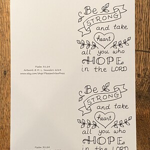 Psalms 31:24 Bible Verse Greeting Cards to Color, Bookmarks, Coloring ...