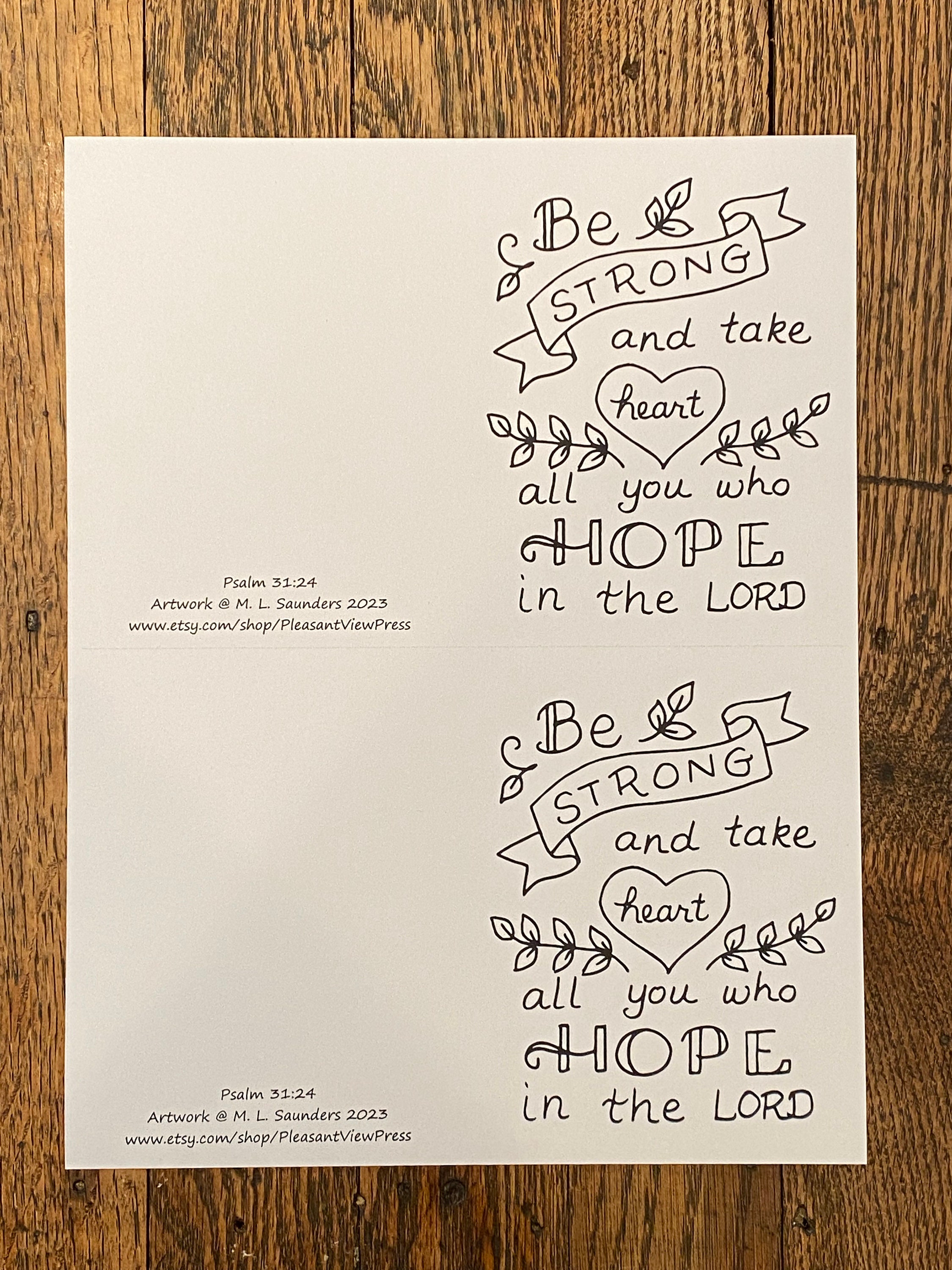 Psalms 31:24 Bible Verse Cards to Color, Bookmarks and Coloring Page ...