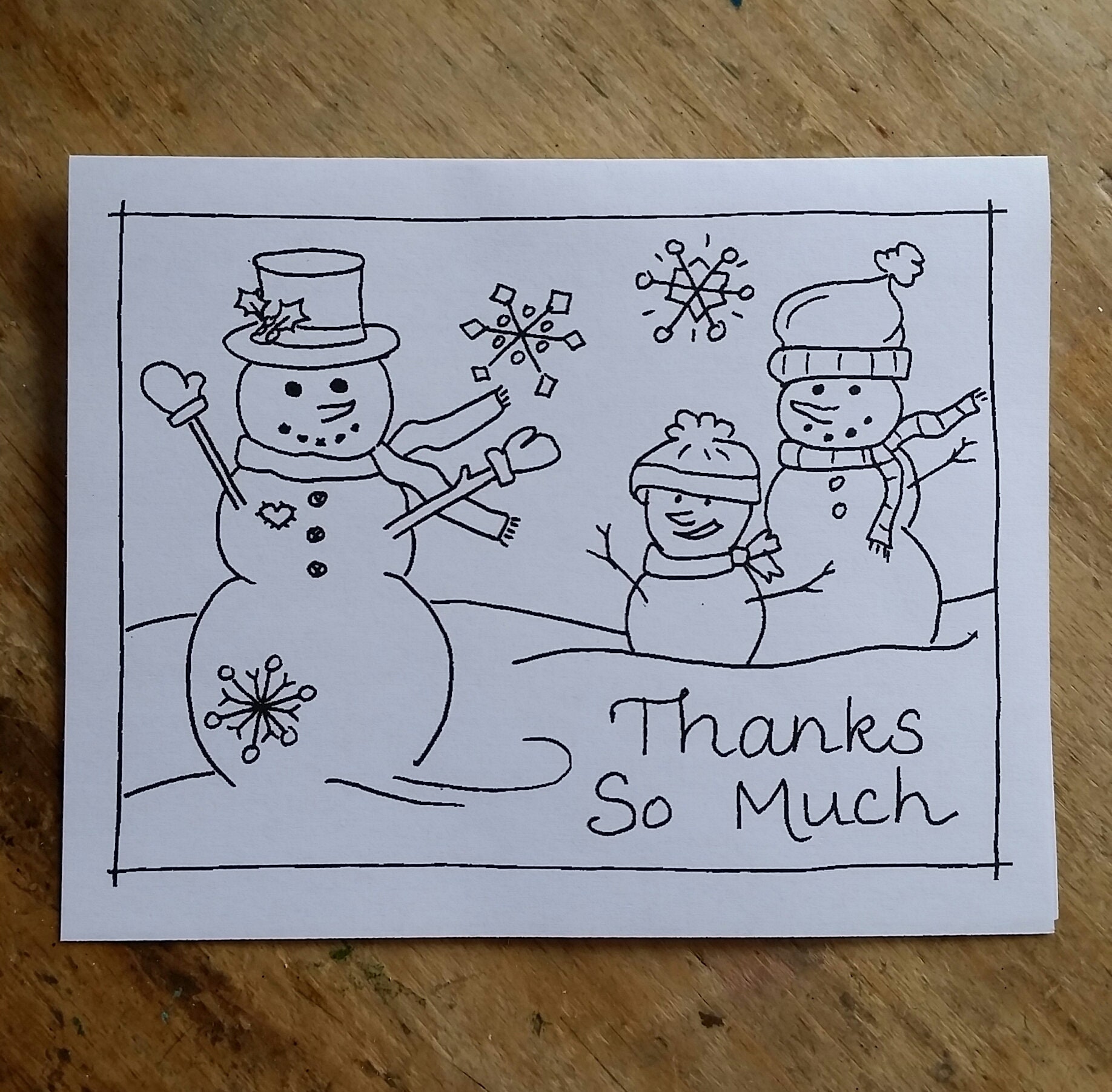 Snowmen Thank You Cards to Color, Digital Download, Printable Thank You ...