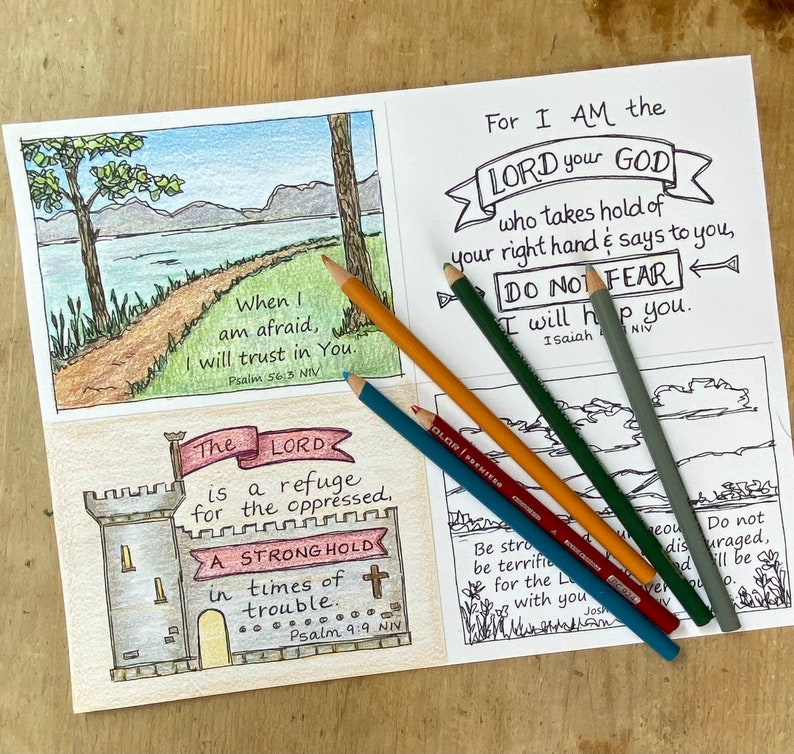 Scripture Cards to Color, Trust God, Do Not Fear, From Psalms, Isaiah ...