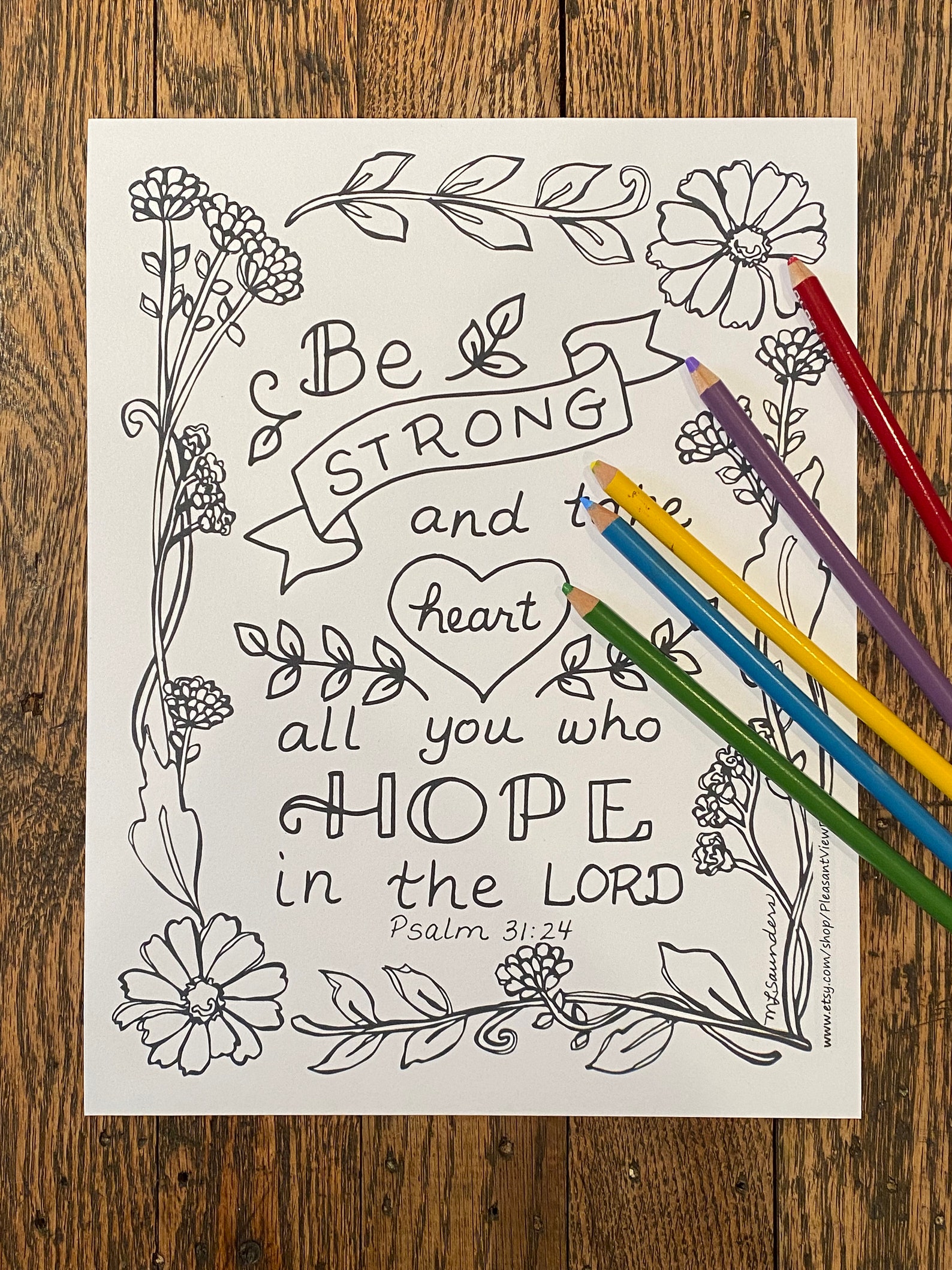 Psalms 31:24 Bible Verse Cards to Color, Bookmarks and Coloring Page ...