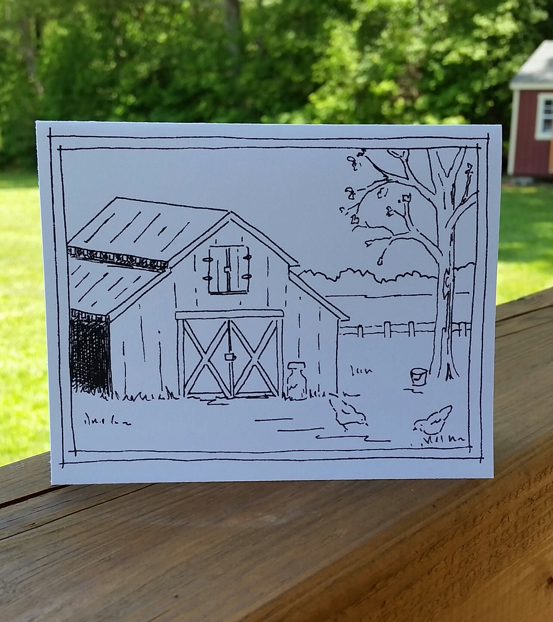 Barns and Chickens, Cards With Country Scenes to Color , Digital ...