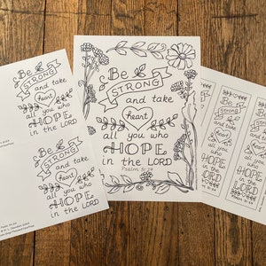 Psalms 31:24 Bible Verse Greeting Cards to Color, Bookmarks, Coloring ...