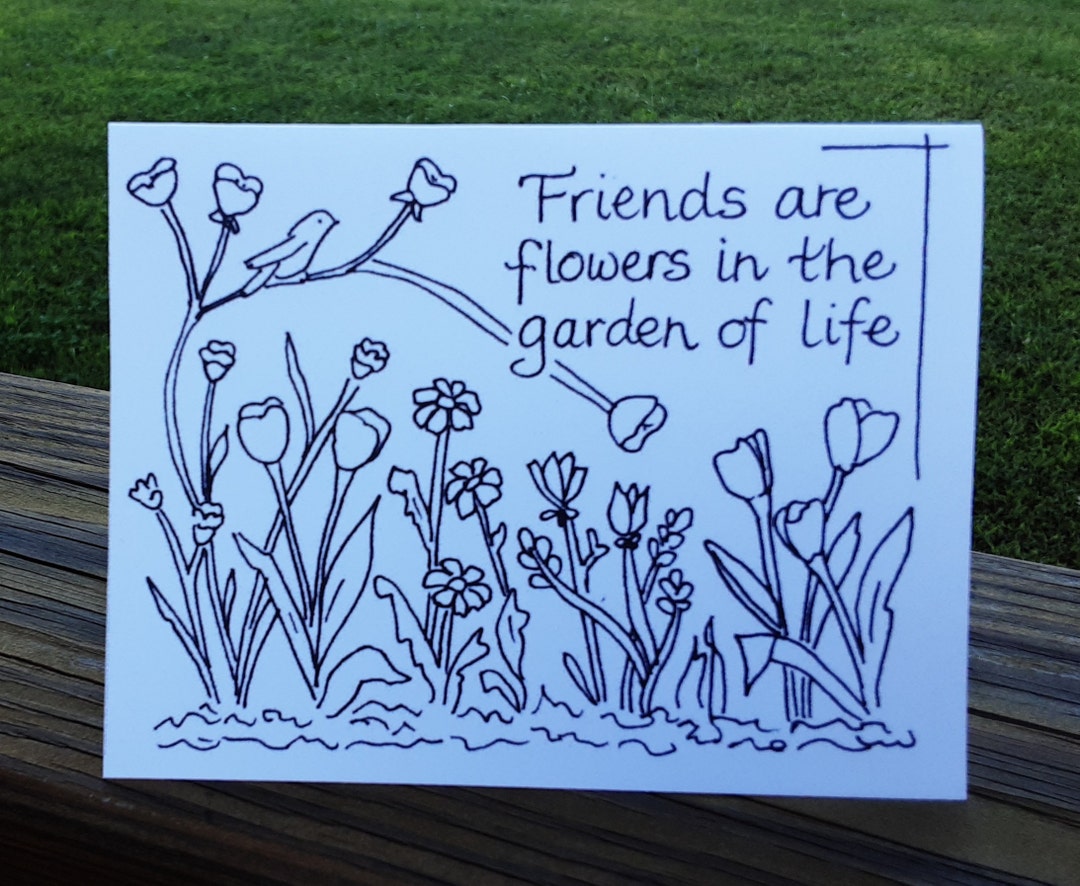 Cards to Color Friendship and Flowers Digital Download - Etsy
