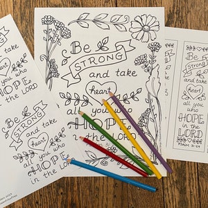 Psalms 31:24 Bible Verse Greeting Cards to Color, Bookmarks, Coloring ...