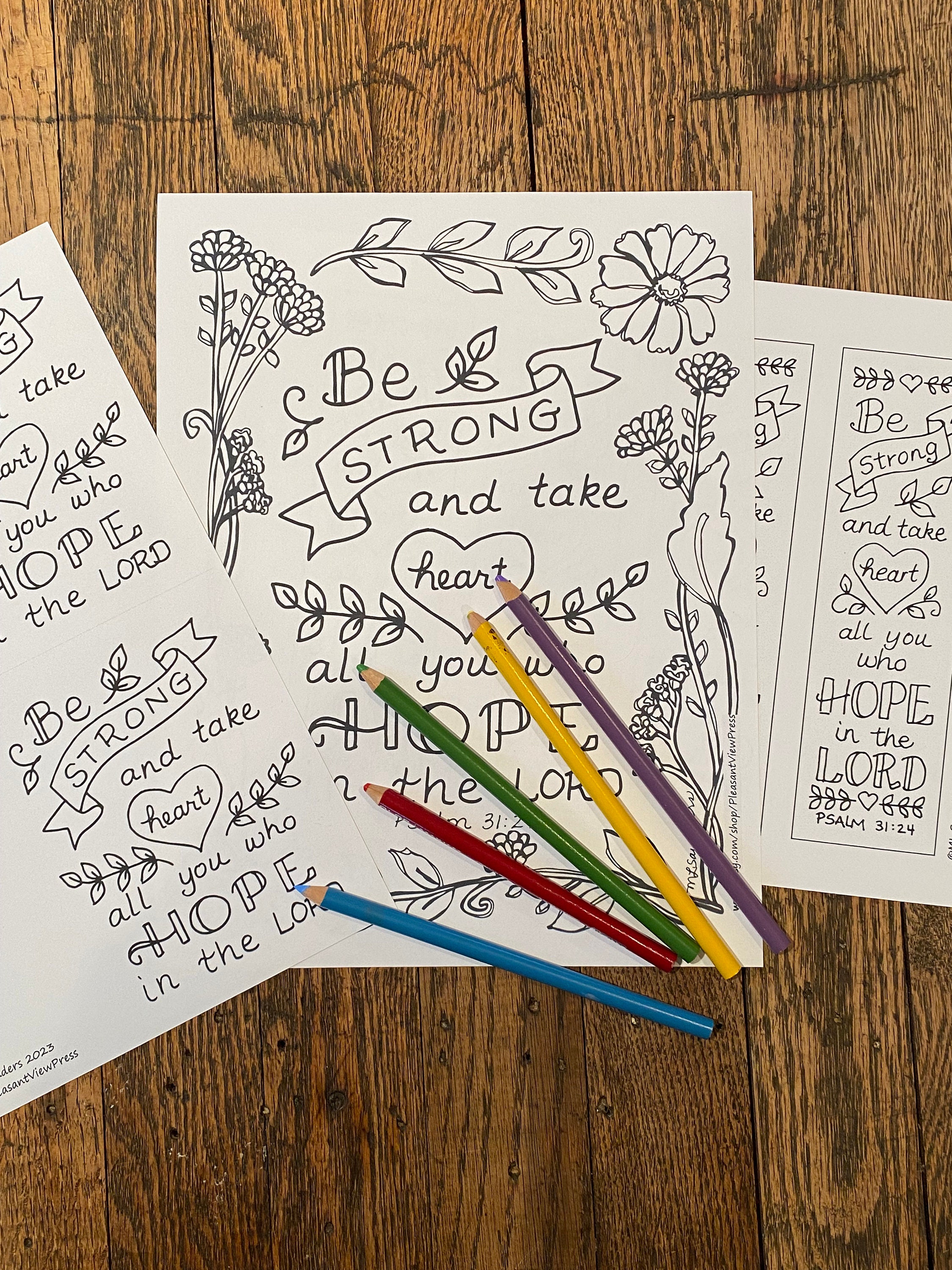 Psalms 31:24 Bible Verse Cards to Color, Bookmarks and Coloring Page ...