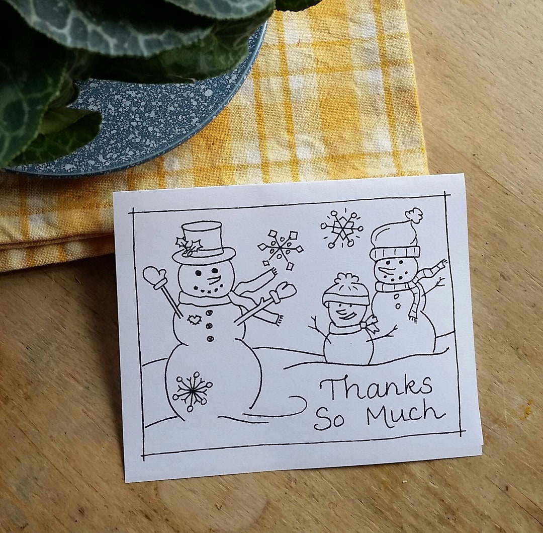 Snowmen Thank You Cards to Color, Digital Download, Printable Thank You ...