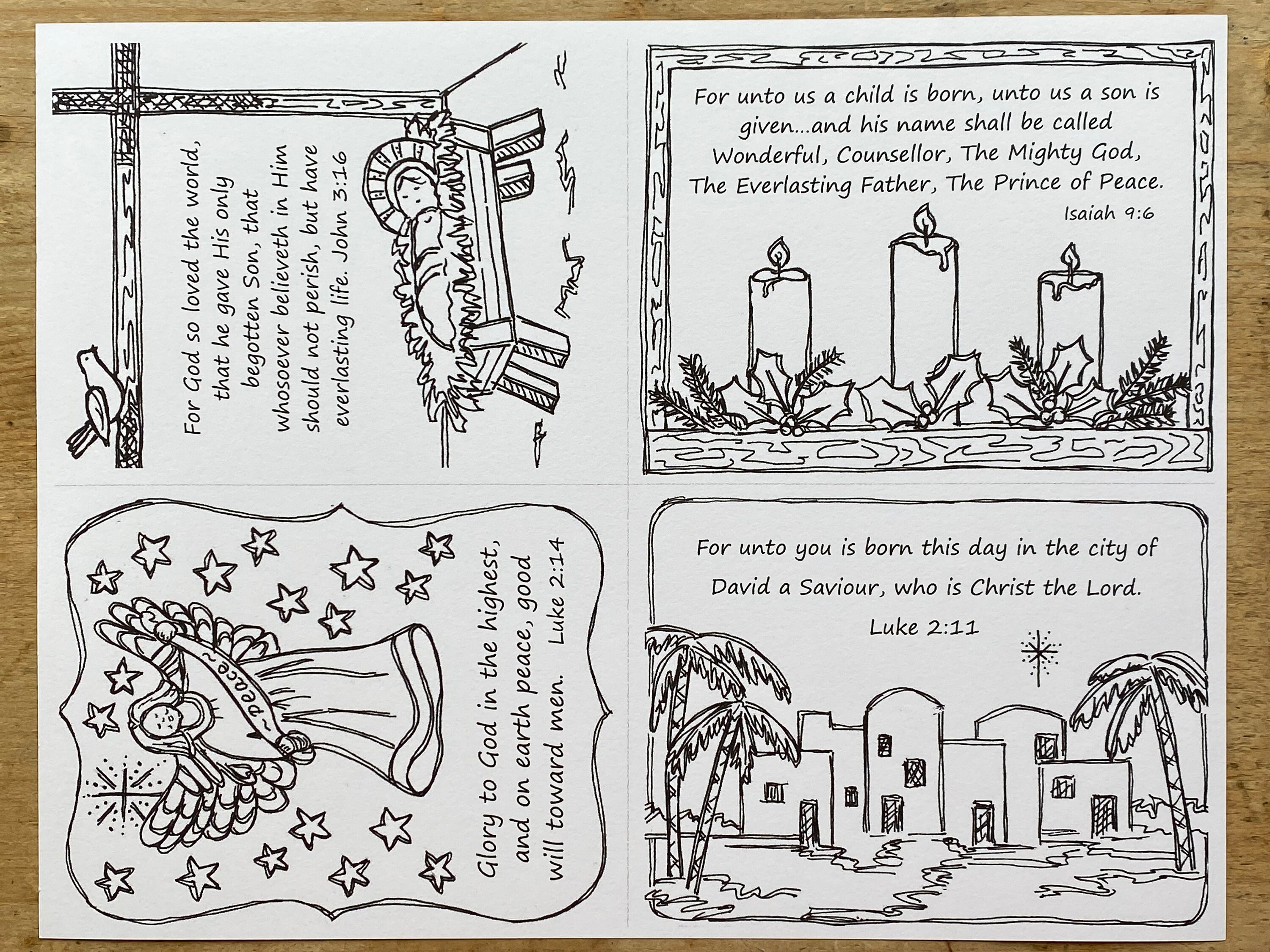 Christmas Scripture Cards to Color With 3 Bible Versions (KJV, ESV, NIV ...