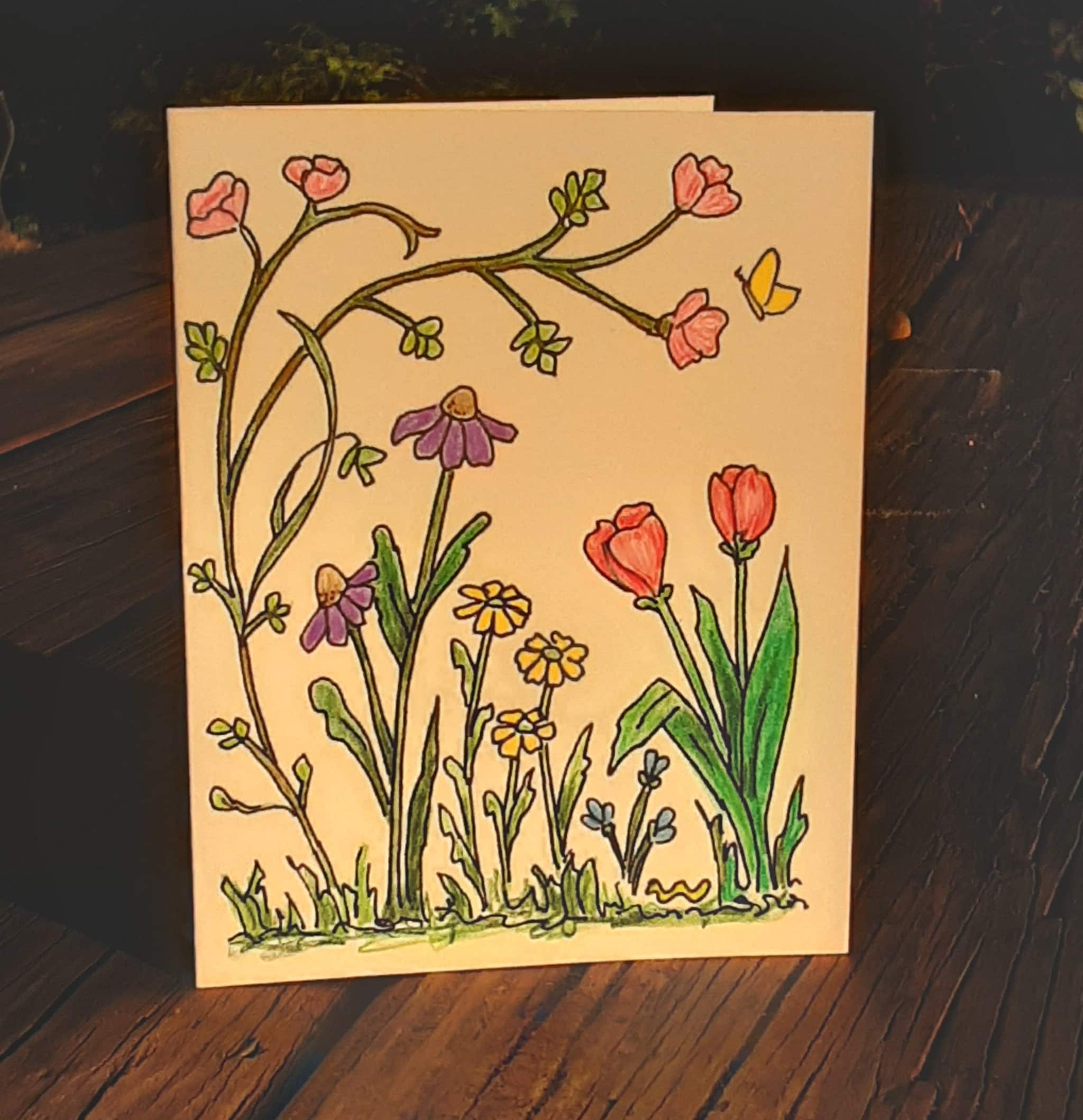 Cards to Color Friendship and Flowers, Digital Download, Printable ...