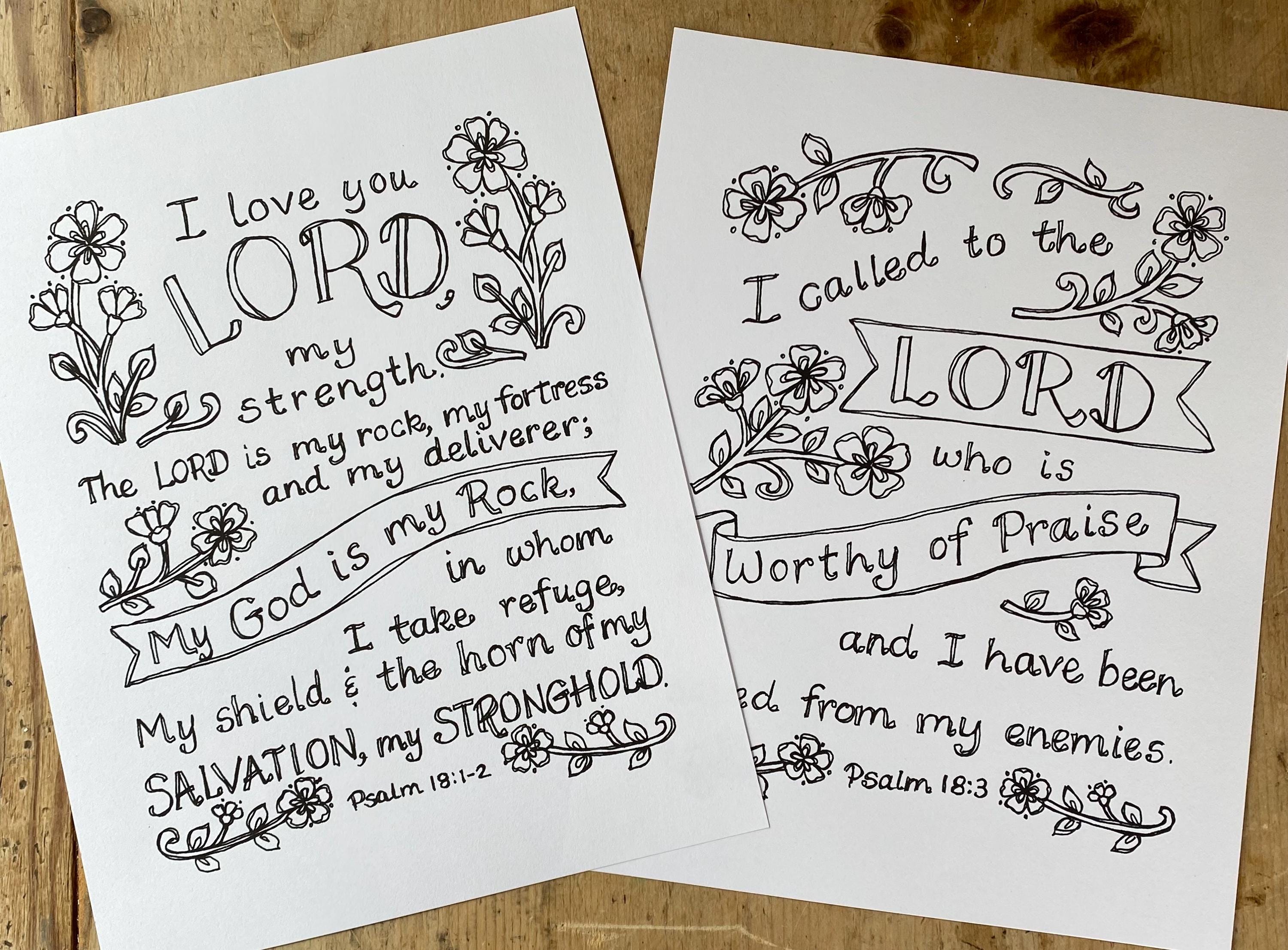 Psalm 18:1-3 Coloring Pages & Greeting Cards (A2, Quarter-page), for ...