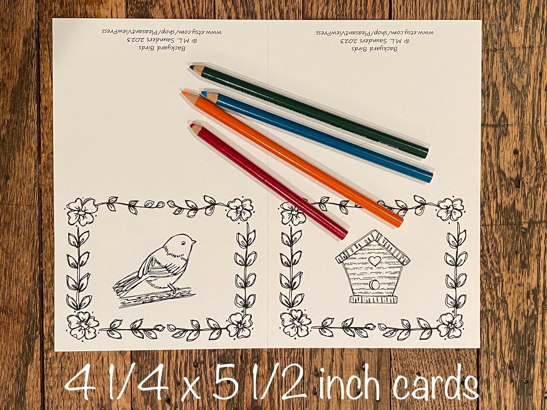 Coloring Cards in 2 Sizes, Birds and Flowers, Color Your Own Cards ...