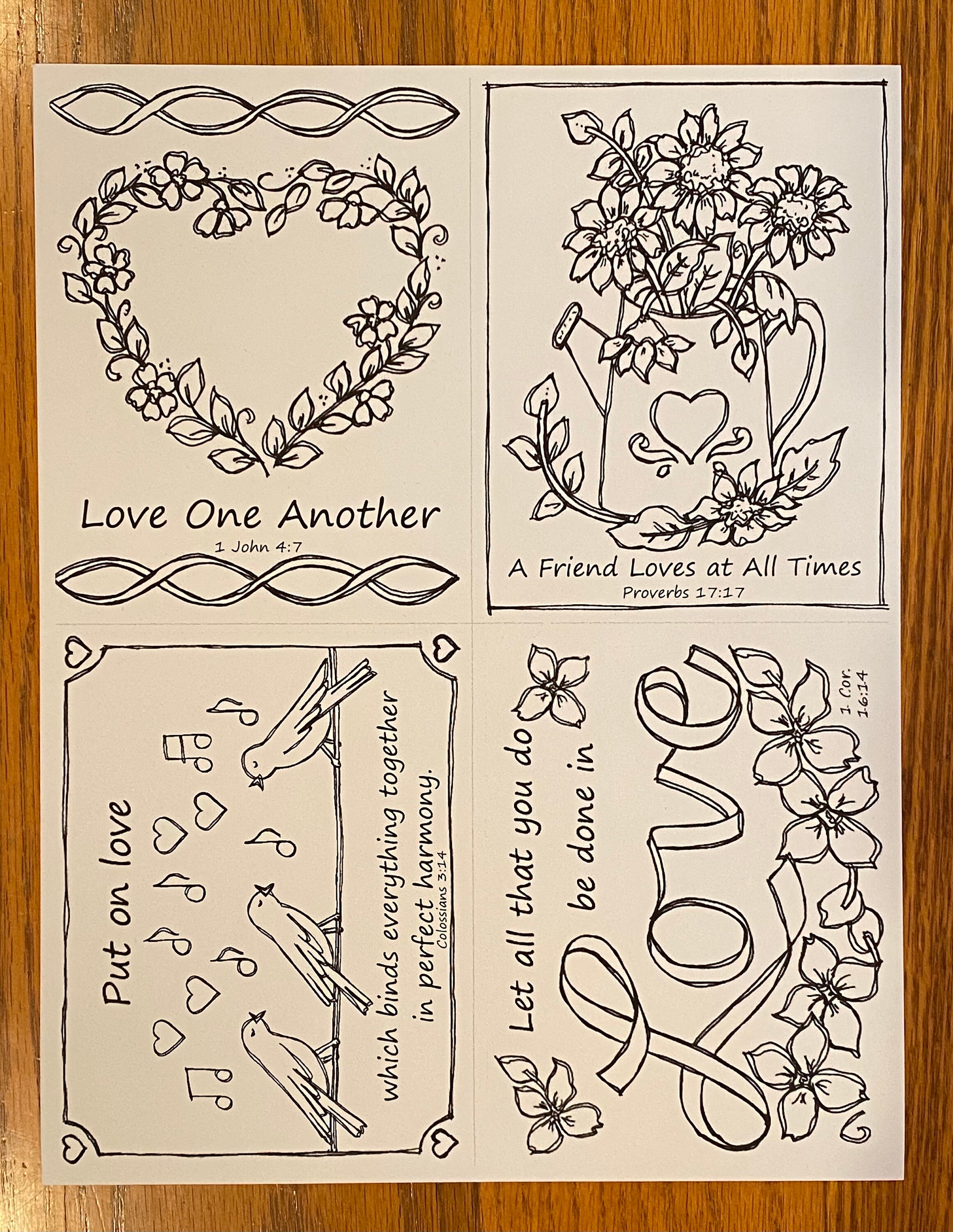 Love Bible Verse Coloring Cards and Pages, Printable Scripture (digital ...