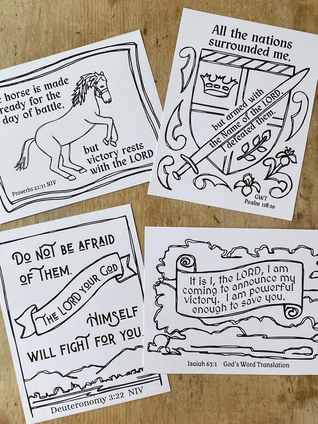 Victory Scripture Cards to Color, Postcards, Bible Verse Art (digital ...