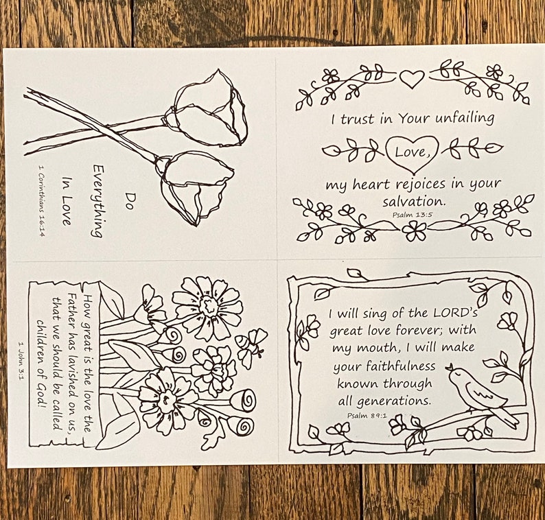 Love Scriptures Coloring Cards, Printable Bible Verse Postcards ...