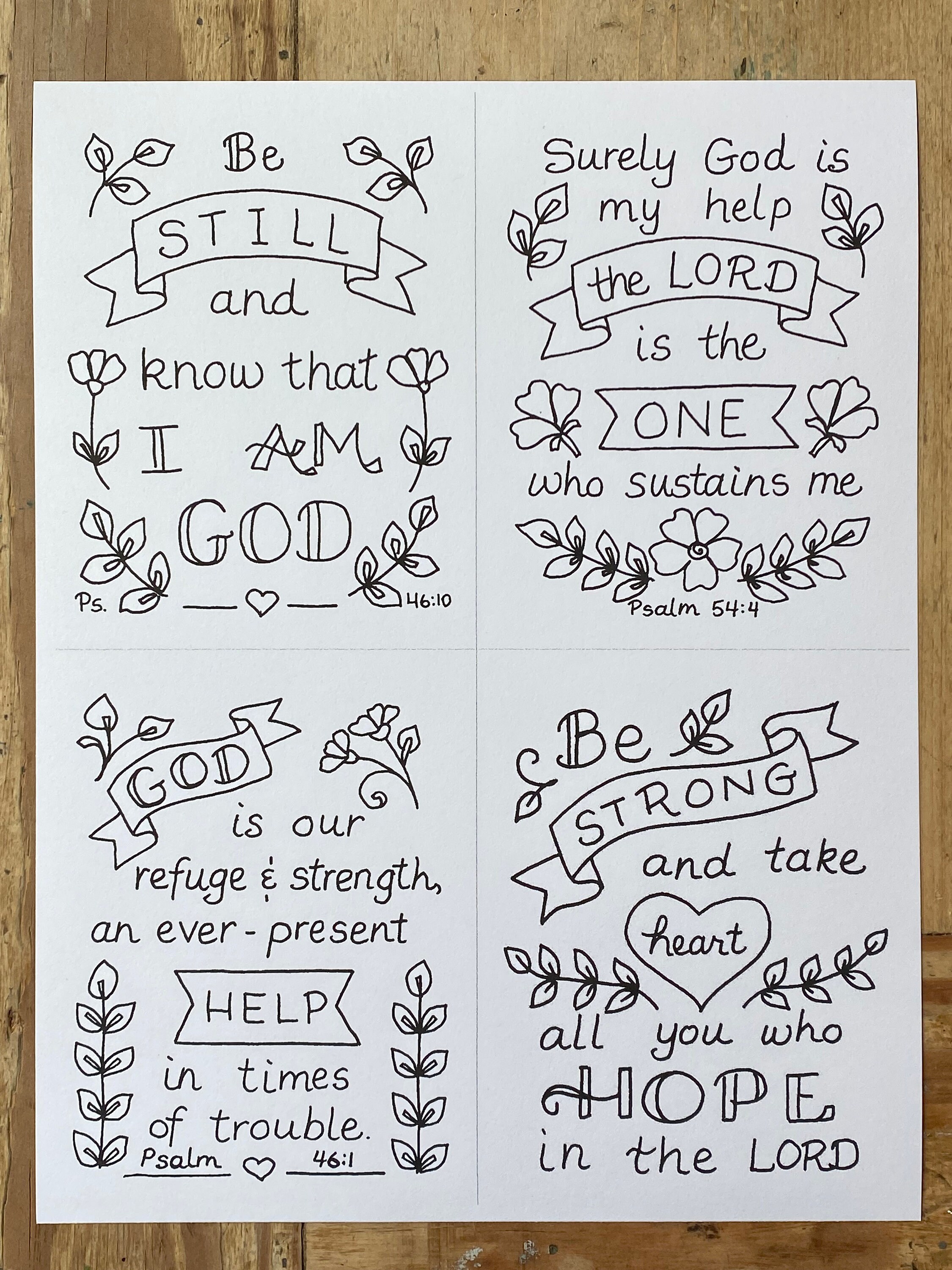 Psalm Scripture Cards to Color: Printable Bible Verse Greeting Cards ...