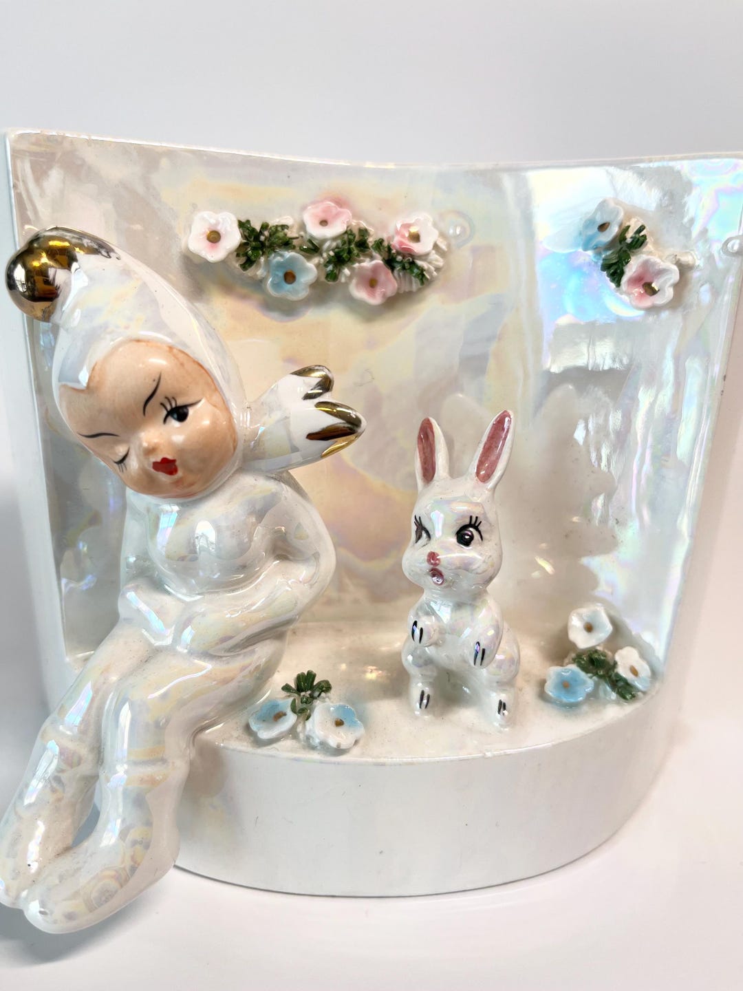Vintage Lefton Lusterware Pixie Bunny Planter Ceramic Japan Irridescent ...