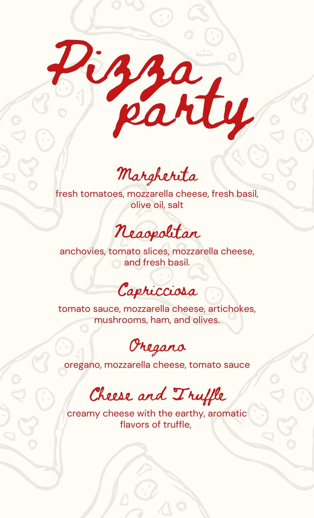Pizza Party Menu Printable | Customizable Pizza Night Menu | Italian ...