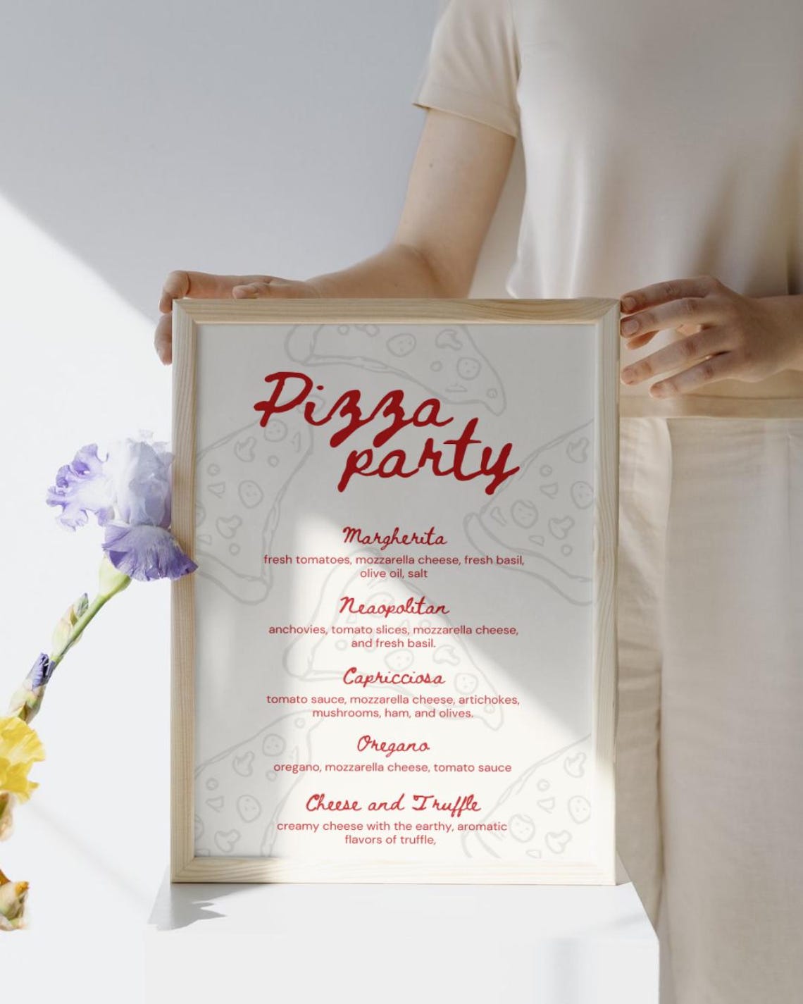 Pizza Party Menu Printable | Customizable Pizza Night Menu | Italian ...
