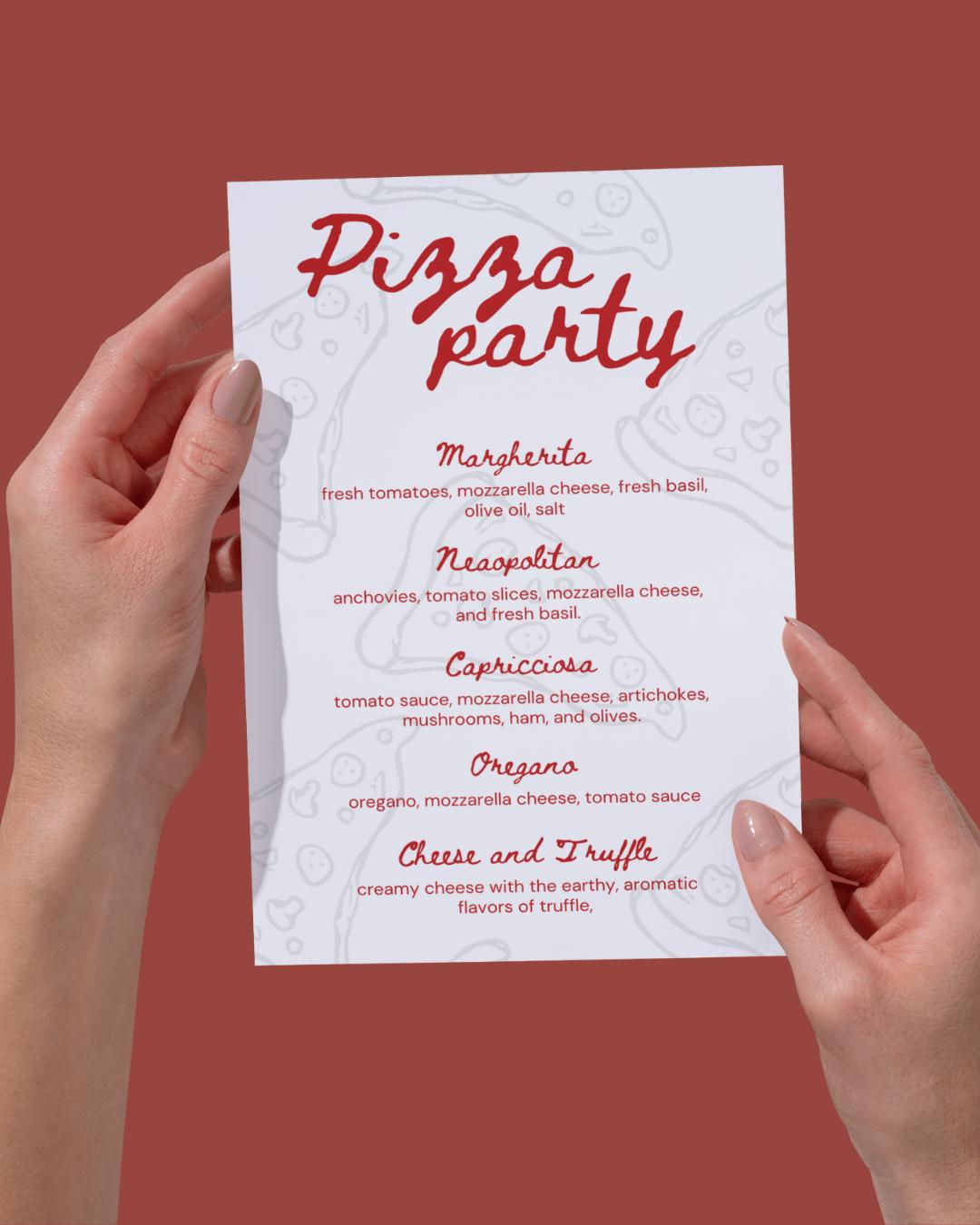 Pizza Party Menu Printable | Customizable Pizza Night Menu | Italian ...