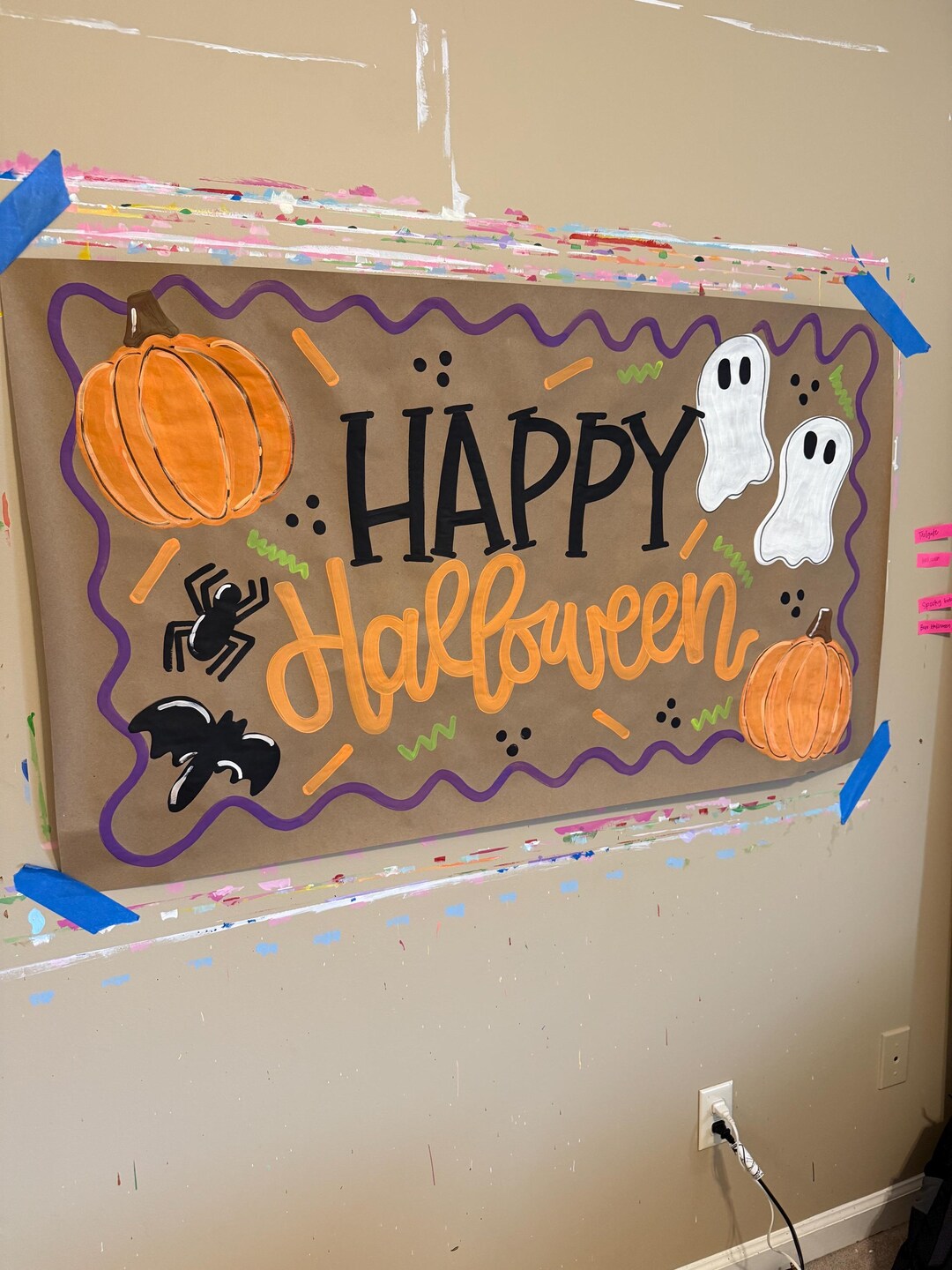 Ready to Ship Halloween Painted Banner, Spooky, Ghost and Pumpkin Sign ...