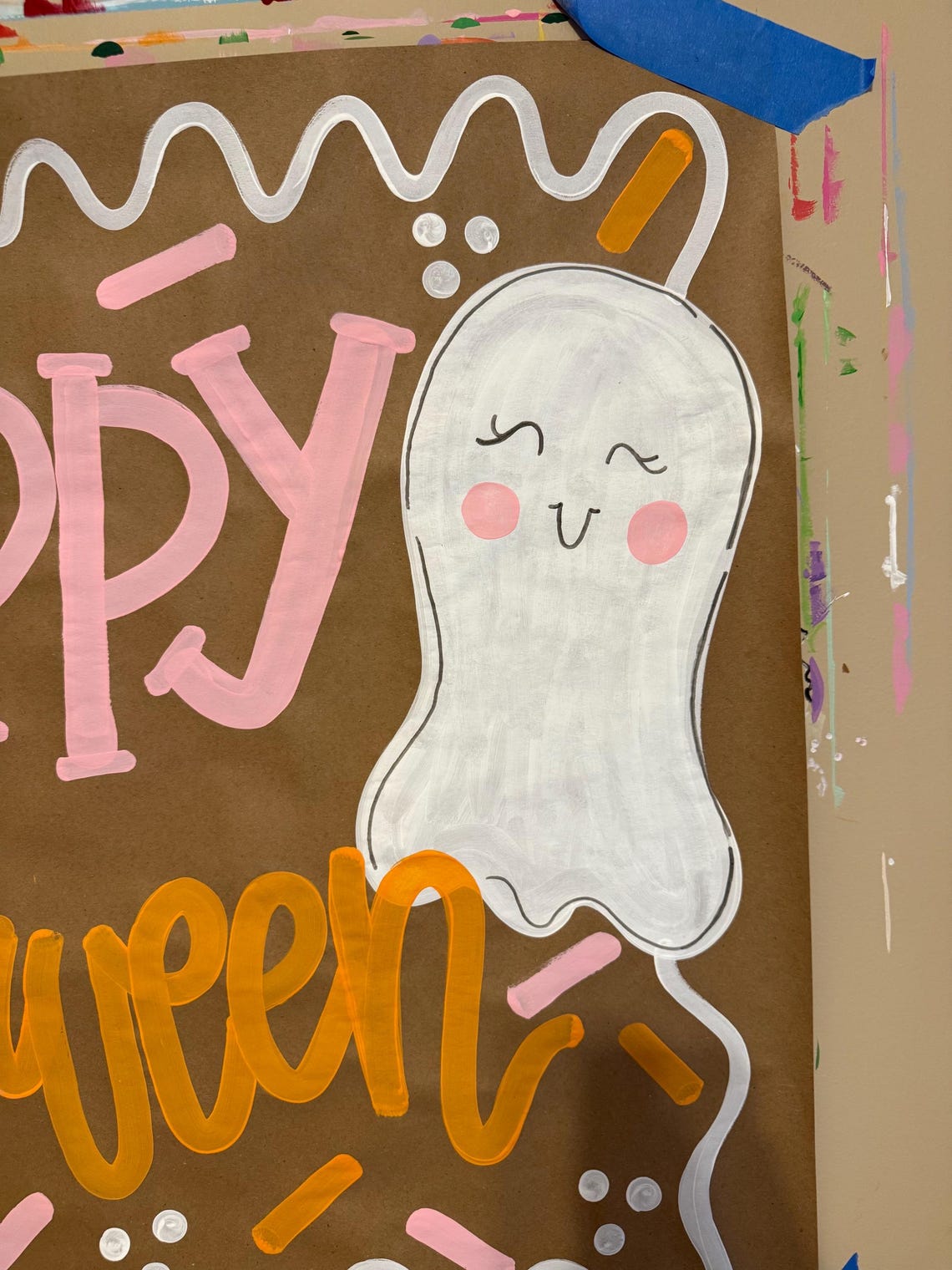 Ready to Ship Halloween Painted Banner, Spooky, Ghost and Pumpkin Sign ...