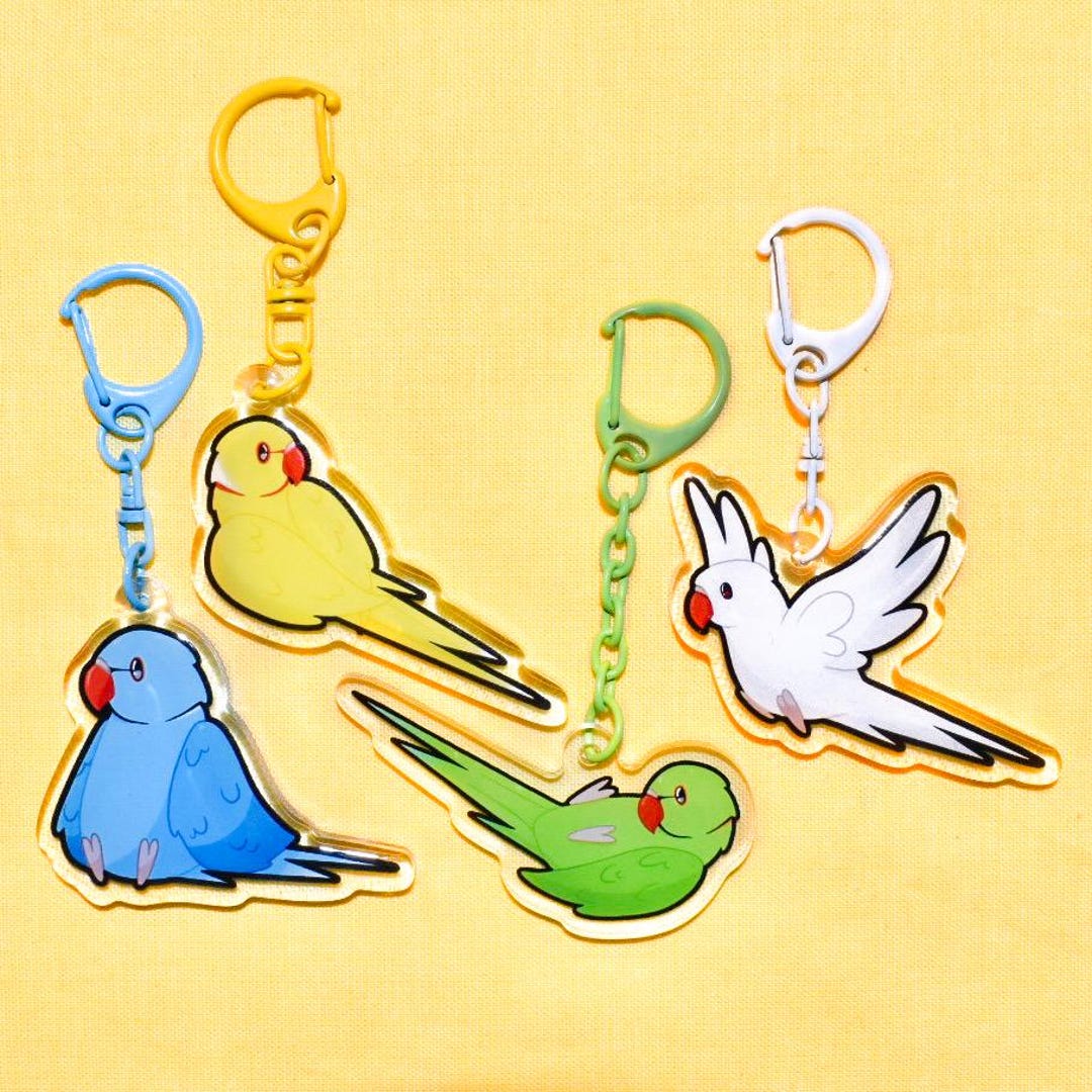 Indian Ringneck Acrylic Keychains | Cute Bird Charm | Cartoon Double ...