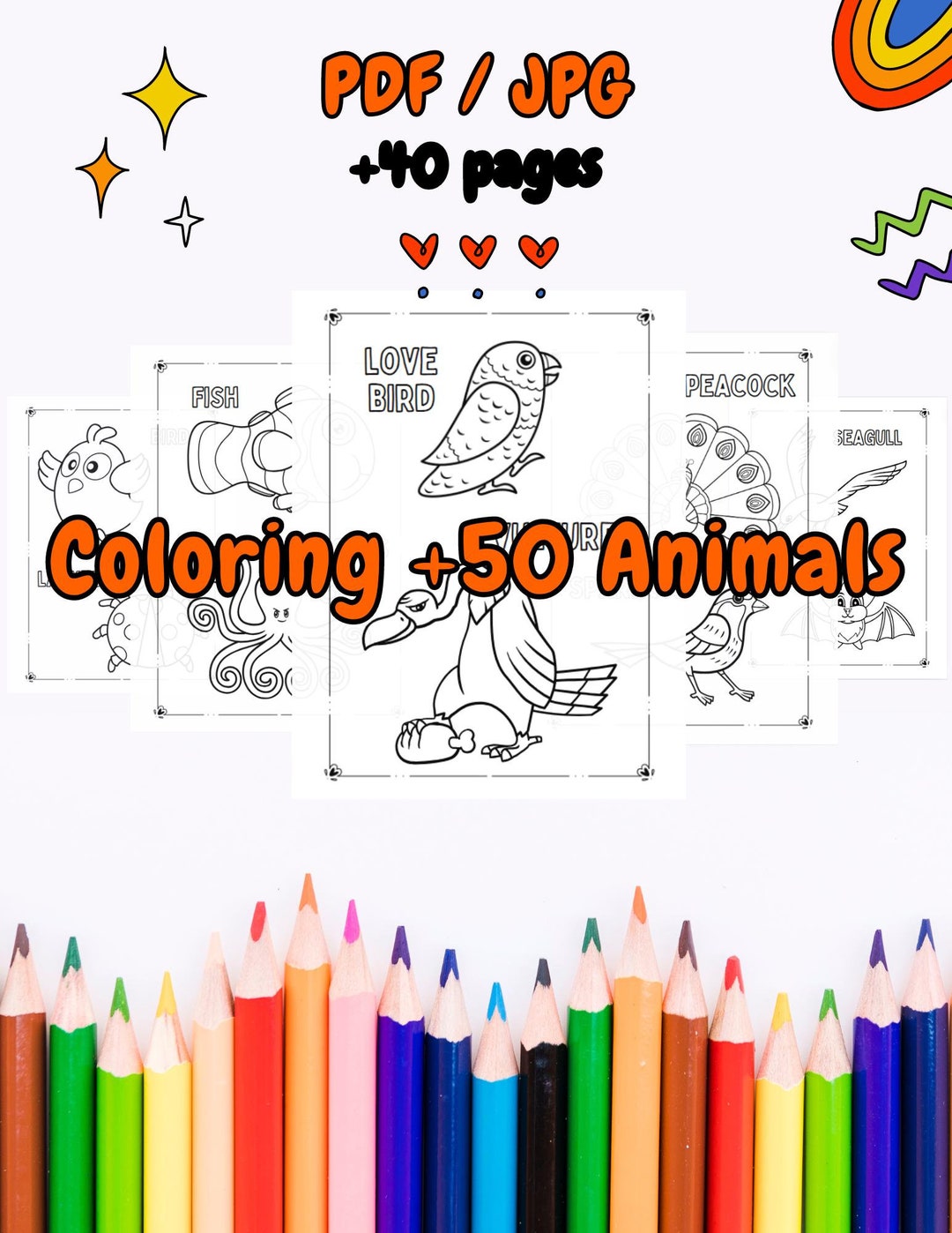 50 and More Animal Coloring Pages for Kids Printable Coloring Sheets ...
