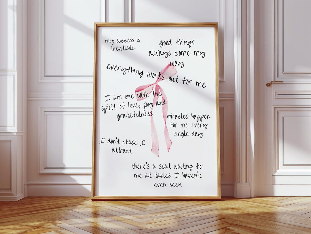 Pink Bow Print, Printable Wall Art, Coquette Bedroom, Lucky Girl ...