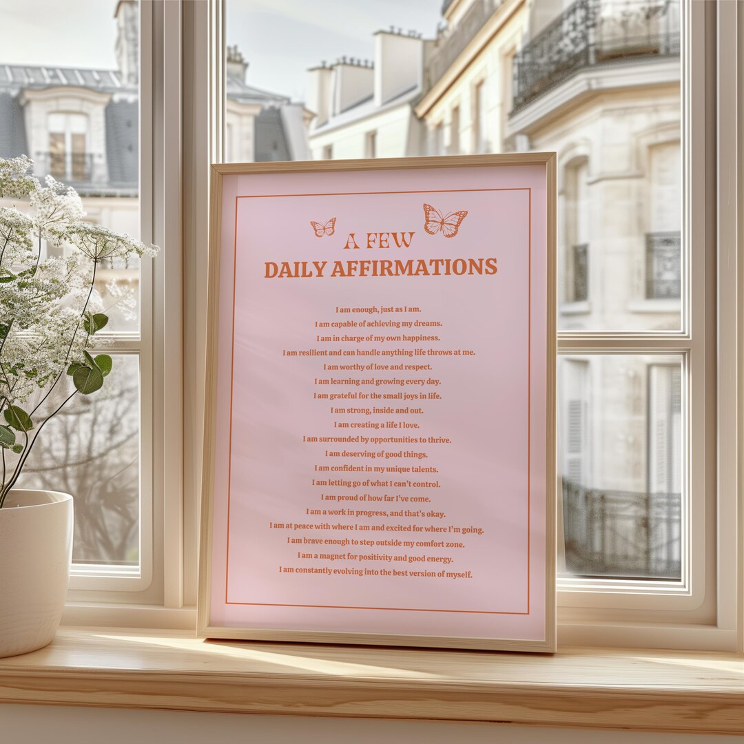 Daily Affirmations, Printable Wall Art, Daily Reminder, Preppy Print ...