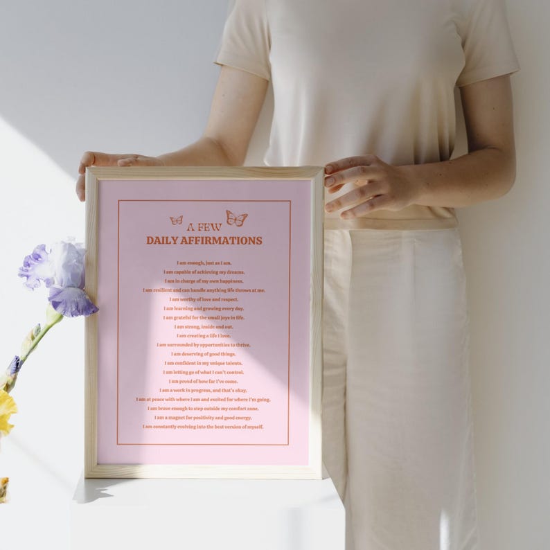 Daily Affirmations, Printable Wall Art, Daily Reminder, Preppy Print ...