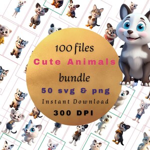 50 Cute Animals Clipart Bundle | PNG & SVG Files | High-quality 300 DPI ...