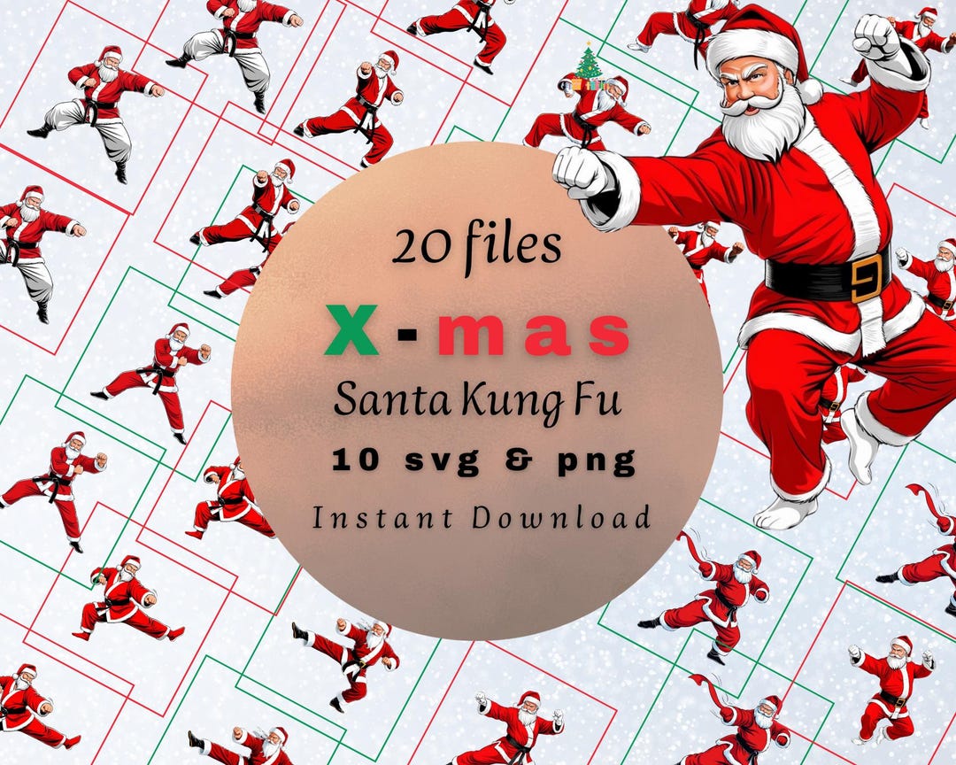 Kung Fu Santa Clipart Bundle | 10 Unique Santa Designs | 300 DPI PNG ...