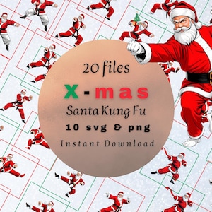 Kung Fu Santa Clipart Bundle 10 Unique Santa Designs 300 DPI PNG & SVG ...