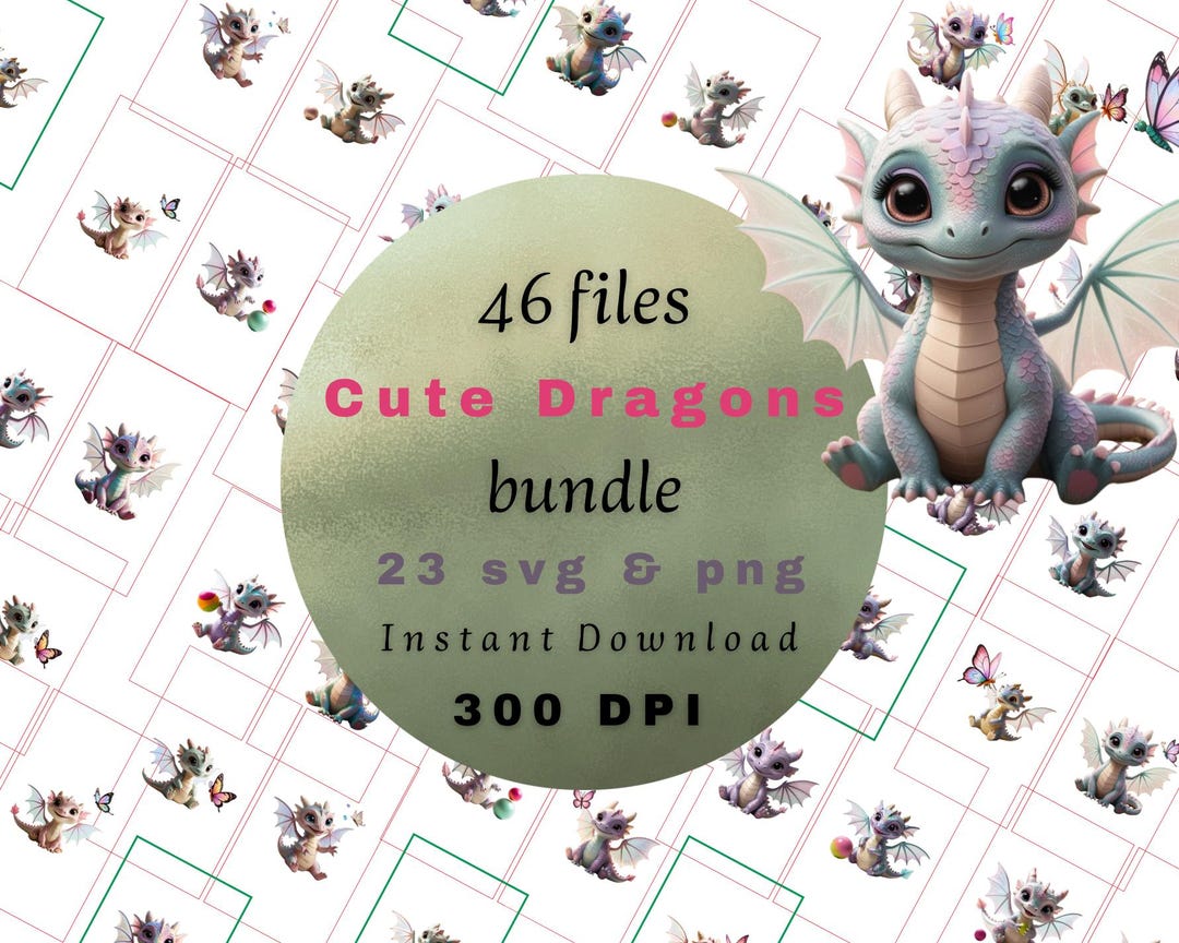 23 Cute Dragons Clipart Bundle | PNG & SVG Files | High-quality 300 DPI ...