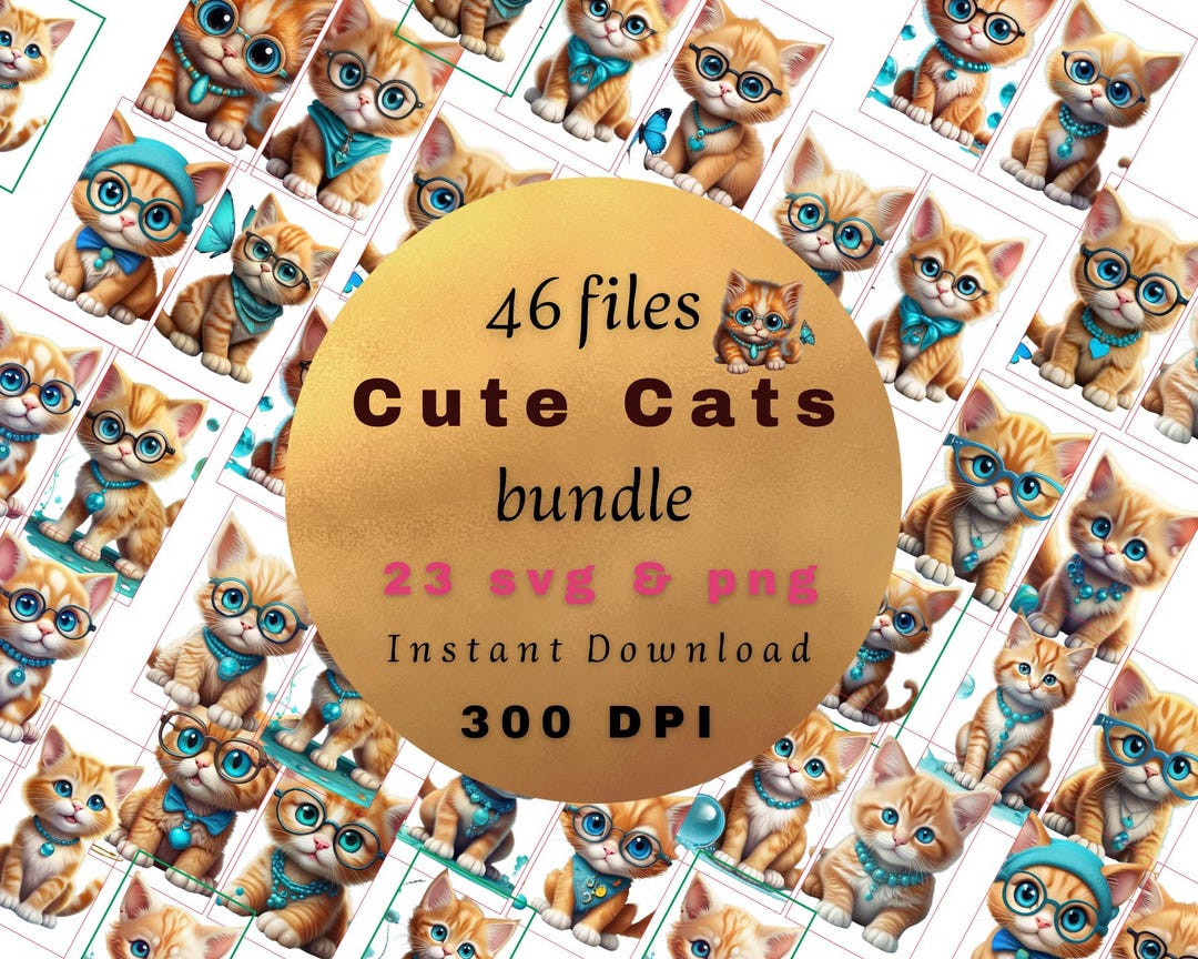 23 Cute Cats Clipart Bundle | PNG & SVG Files | High-quality 300 DPI ...